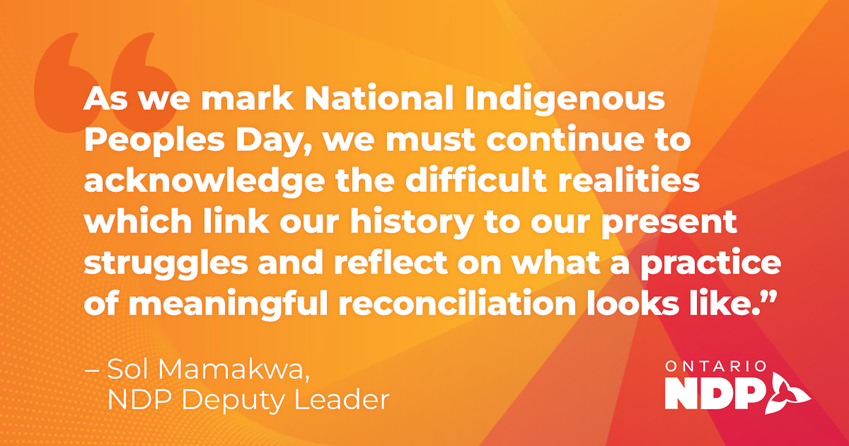 Ontario NDP statement for National Indigenous Peoples Day 2024 ...
